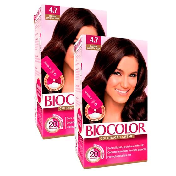 Kit 2X Tintura Creme Biocolor Marrom Escuro da Moda 4.7 Mini Kit ...