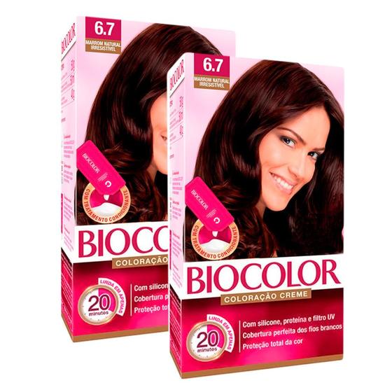 Kit 2X Tintura Creme Biocolor Marrom Natural Irresistível 6.7 Mini Kit ...