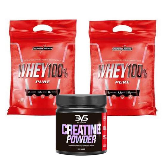 Kit 2x Whey 100% Pure refil 907g Integralmédica + 300g creatina 100% pura 3VS - Kit de ...