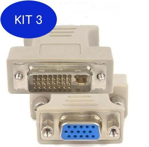 Kit 3 Adaptador Dvi-I Para Vga Femea 24+5 Pinos Placa De Video - Vil - Adaptador de Vídeo ...