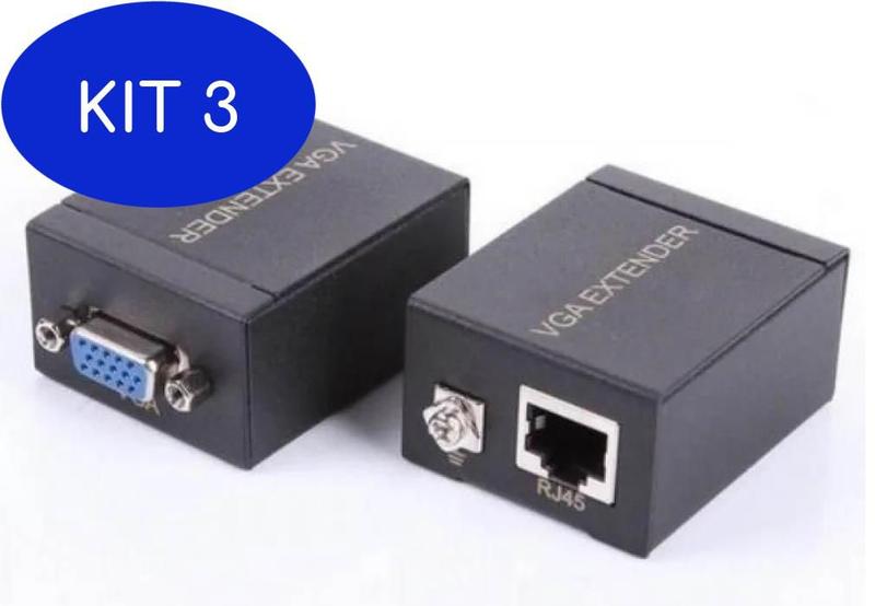 Kit 3 Adaptador Extensor Vga Para Lan Cat5 Cat6 Rj45 Rede - Extender ...