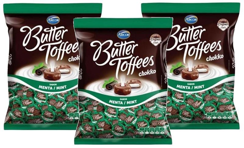 kit 3 Bala Butter Toffees Chokko Sabor Menta Arcor 500g - Balas ...