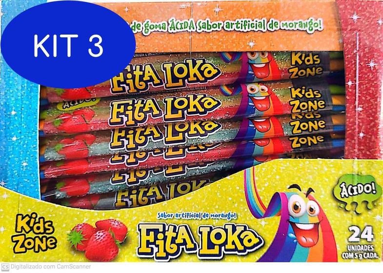 Kit 3 Bala De Goma Fita Loka Display Com 24 Unidades Kids Zone - Balas - Magazine Luiza