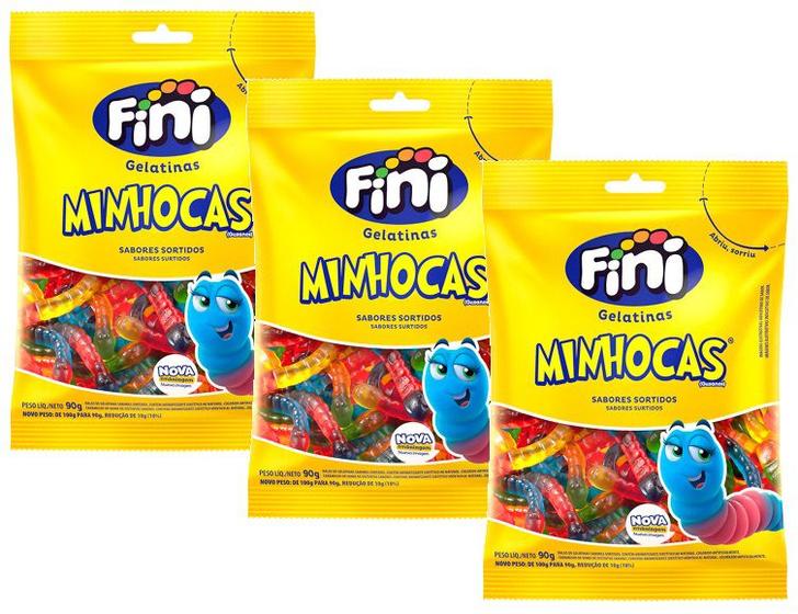 kit 3 Bala Gelatina Fini Minhocas Brilho 90g - Bala de Gelatina ...