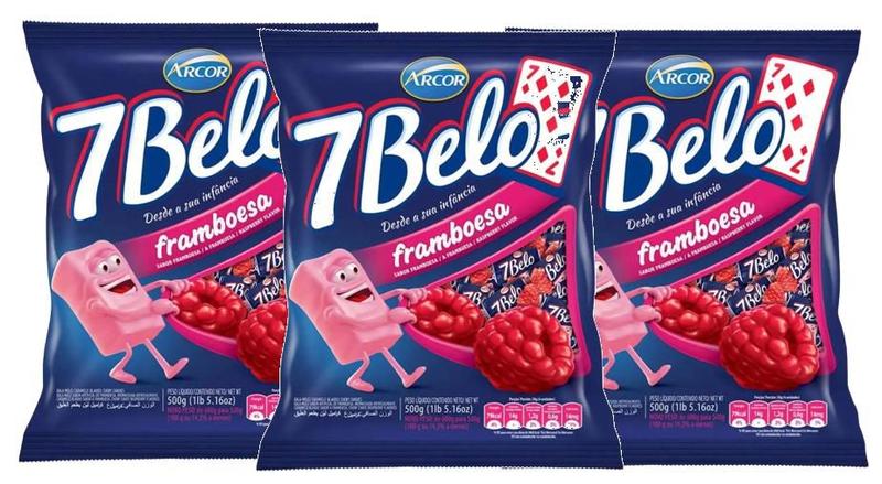 kit 3 Bala Mastigavel Arcor 7 Belo Framboesa Pacote 500g - Balas ...