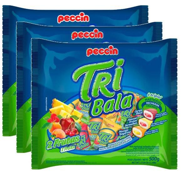 kit 3 Bala Recheada Peccin TriBala Sabor 2 Frutas Saco 500g - Balas ...