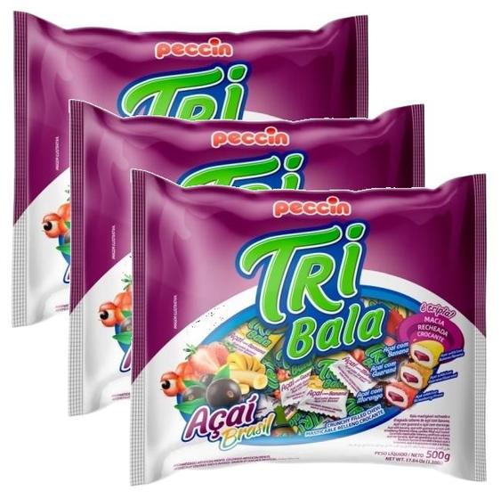 kit 3 Bala Recheada Peccin TriBala Sabor Açai Brasil Saco 500g - Balas ...