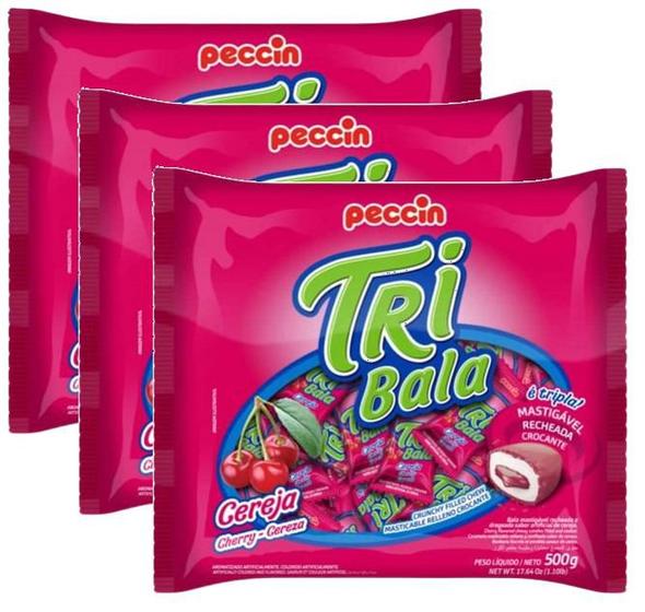 kit 3 Bala Recheada Peccin TriBala Sabor Cereja Saco 500g - Balas ...