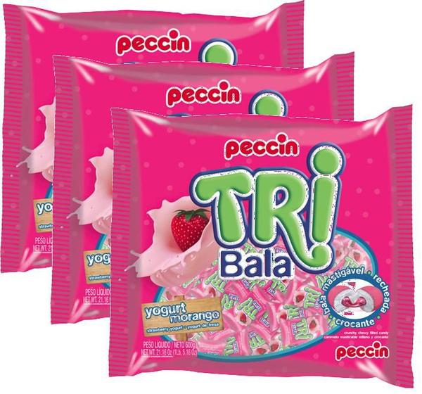 kit 3 Bala Recheada Peccin TriBala Yogurt Morango Saco 500g - Balas ...