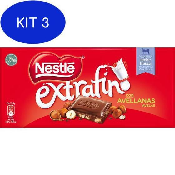Kit 3 Barra Chocolate Nestlé Extrafino Ao Leite Com Avelã 123G - Nestle ...