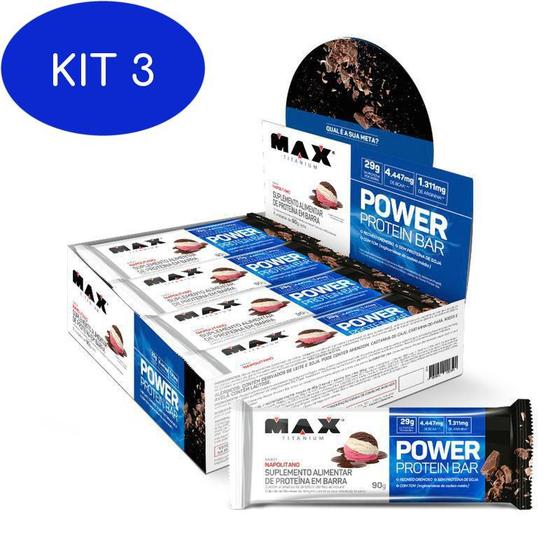 Kit 3 Barra Proteína Max Titanium Power Protein Bar Cx 12 Un - Barra de ...