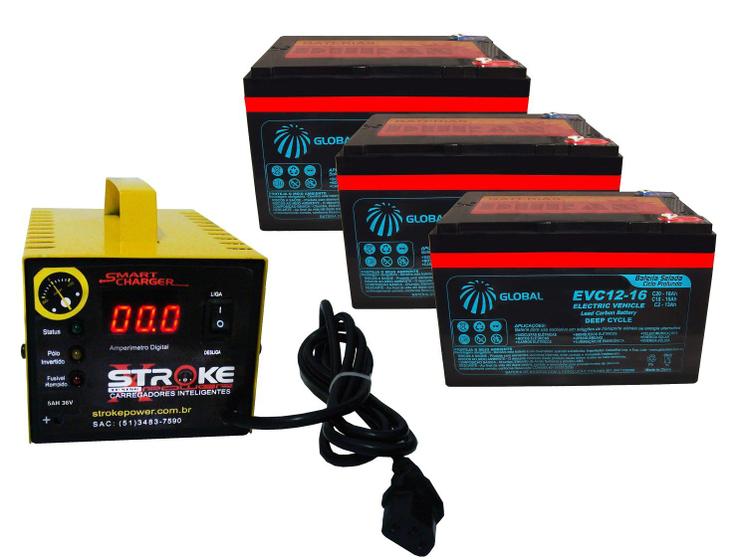 Kit 3 Baterias Gel Ciclo Profundo Global 16Ah 12v 6-dmz-12 Bike Elétrica e Carregador ...