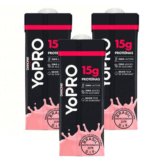 Kit 3 Bebida Láctea UHT YoPro Shake Sabor Morango 15g de Proteína 250ml ...