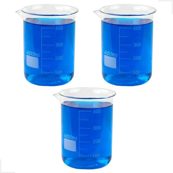 Kit 3 Béquer 400ml Becker de Vidro Forma Baixa Graduado - Perfecta ...