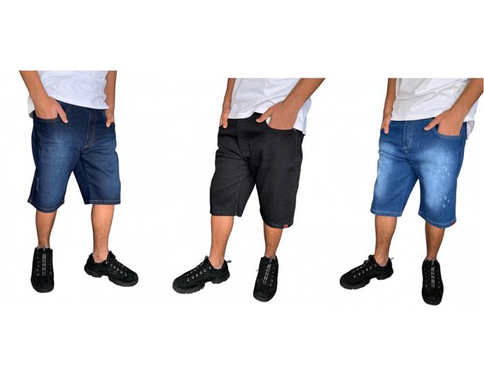 Kit 3 Bermuda Jeans Tradicional C/Lycra Masculina - 4AZES - Bermuda ...
