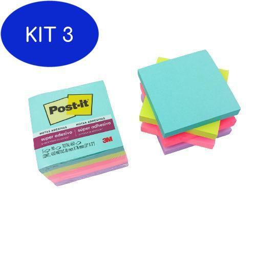 Kit 3 Bloco Adesivo Post-It Cubo 5 Cores 76Mmx76Mm - 3M - Bloco Adesivo ...