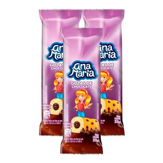 Kit 3 Bolinho Ana Maria Gotas de Chocolate 35g - Bolo / Bolinho / Mini ...