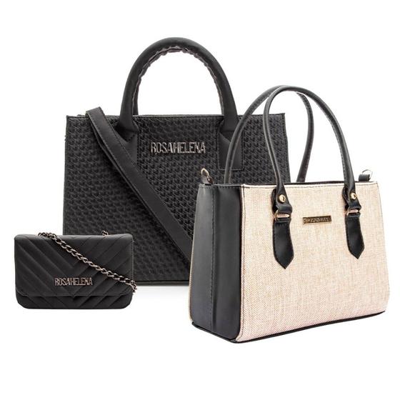 Kit 3 Bolsas Rosa Helena Matelasse com Zíper Alça Transversal e ...