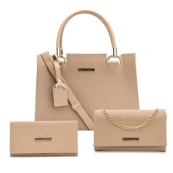 Kit 3 Bolsas Rosa Helena Texturizado com Zíper e Alça Transversal ...