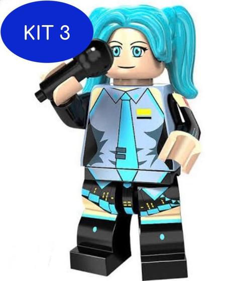 Kit 3 Boneco Blocos De Montar Hatsune Miku Diva Vocaloid - Mega Block ...