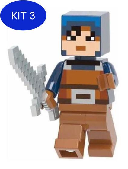 Kit 3 Boneco Minifigure Blocos De Montar Hex Minecraft - Mega Block ...