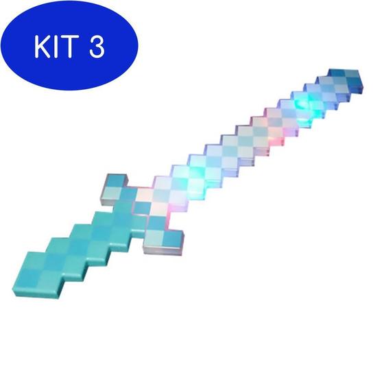 Kit 3 Brinquedo Espada Pixel Minecraft 58Cm Som E Luz - Azul Nº24 ...
