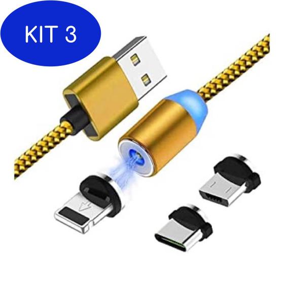 Kit 3 Cabo Carregador Magnético Tipo C Lightning Micro Usb - Hrebos - Cabo para Celular ...