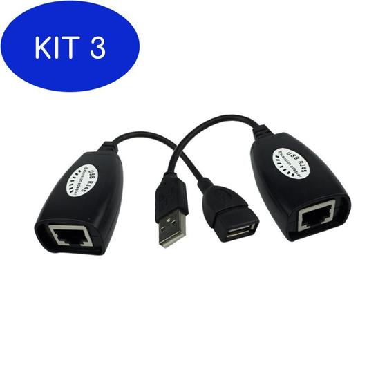 Kit 3 Cabo usb adptador extensor rj45 - Jpcell - Cabo USB - Magazine Luiza