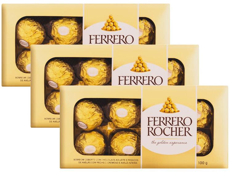 Kit 3 Caixas Bombom Ferrero Rocher 8 Unidades Presente 100g - Bombom ...