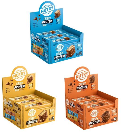 Kit 3 Caixas de Barras de Proteína Crispy Protein Bar Nutry Linha Completa 3x360g Nutrimental ...
