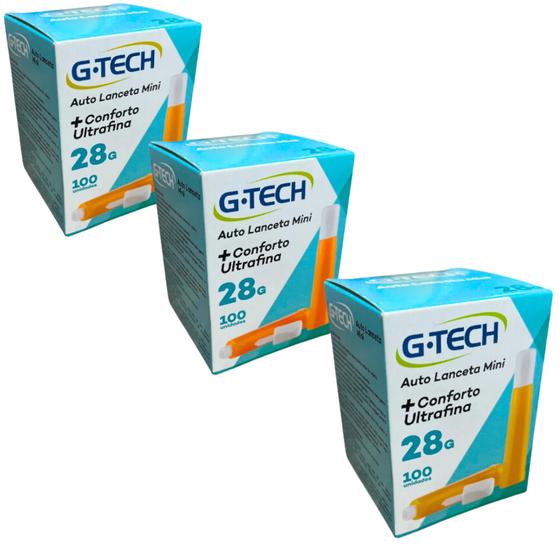 Kit 3 caixas de Lanceta Automática G-Tech cada Caixa Com 100 Unidades ...