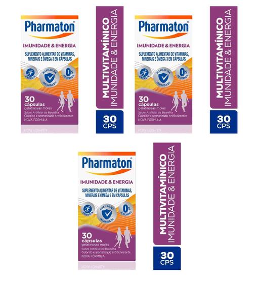 Kit 3 caixas Multivitamínico Pharmaton Imunidade & Energia 30 Cápsulas ...