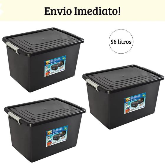 Kit 3 Caixas organizadora c tampa grande 56 litros multiuso - Arqplast ...