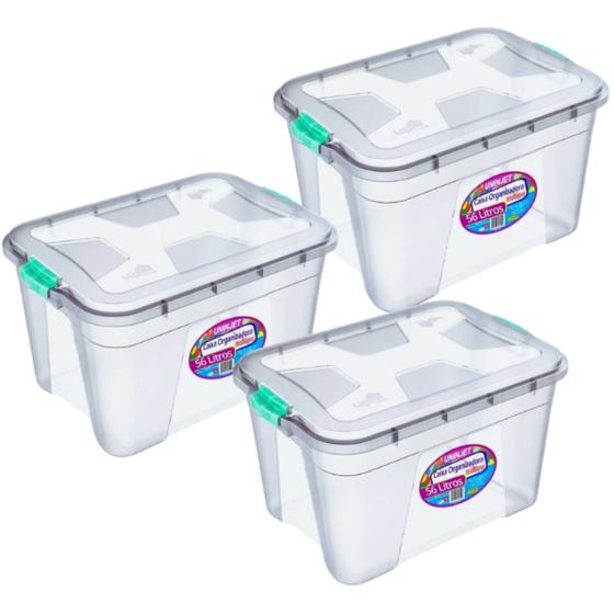 Kit 3 Caixas Organizadoras Multiuso Transparente Grande Mudança ...