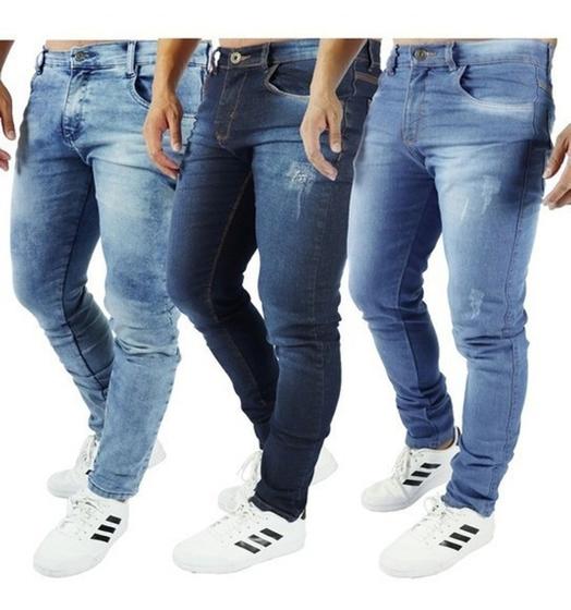 Kit 3 Calça Jeans Masculina Slim Skinny Marcas Top Atacado Apollogy
