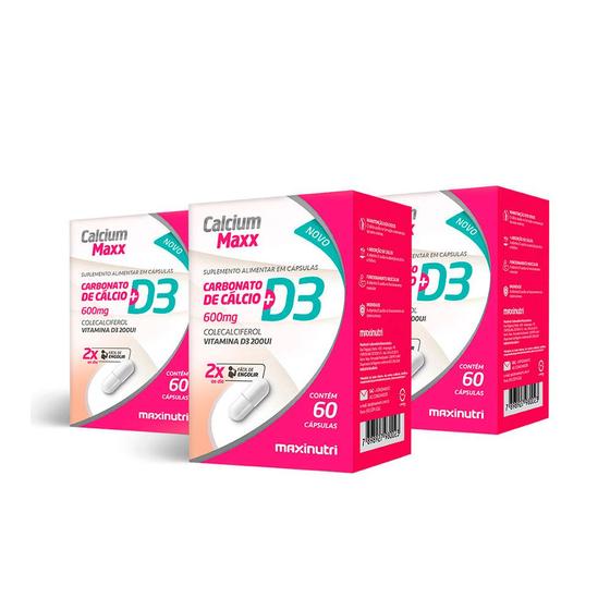 Kit 3 Calcium Maxx Cálcio D3 Saúde dos Ossos 60 Cápsulas - Maxinutri ...