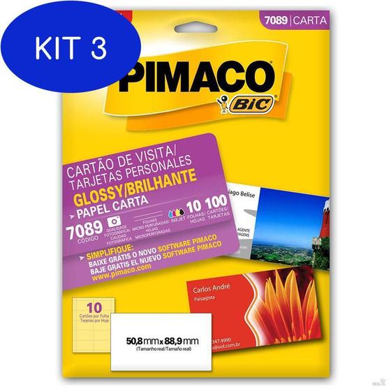 Kit 3 Cartão Visita Pimaco 7089 10 Folhas 50,8Mm Glossy 100Un - Papéis ...
