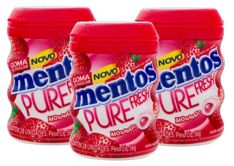 kit 3 Chiclete Mentos Pure Fresh Morango zero açucar 56g - Pastilha ...