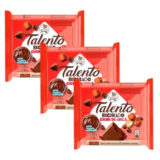Kit 3 Chocolate Garoto Talento Creme de Avelã 85g - Chocolate / Barra ...