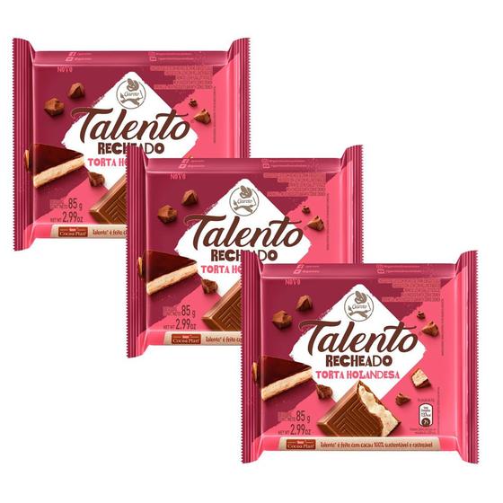 Kit 3 Chocolate Garoto Talento Recheado Torta Holandesa 85g - Chocolate ...
