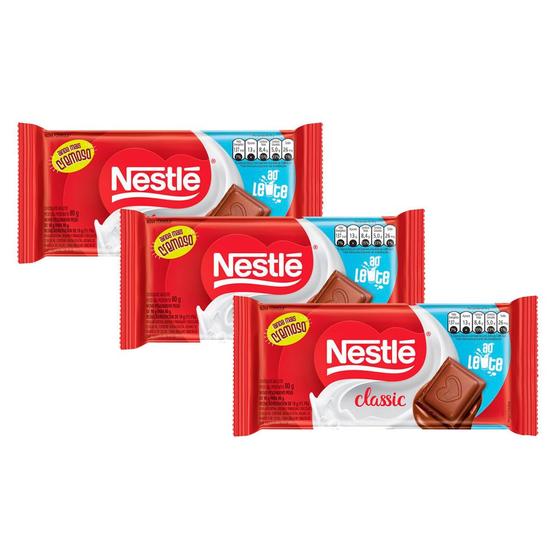 Kit 3 Chocolate Nestlé Classic ao Leite 80g - Nestle Classic - Chocolate / Barra de Chocolate ...
