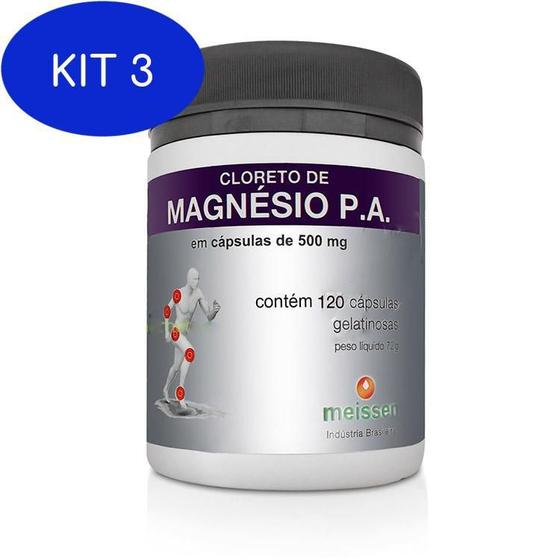 Kit 3 Cloreto de Magnésio P.A. -120 Cápsulas de 500 mg -Meissen - Cloreto de Magnésio / Magnésio ...