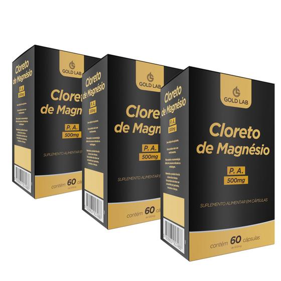 Kit 3 Cloreto De Magnésio P.a 500mg Gold Lab - 60 Cápsulas - Cloreto de Magnésio / Magnésio ...