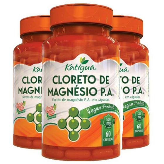 Kit 3 Cloreto de Magnésio P.A. - 60 cápsulas - Katigua - Cloreto de Magnésio / Magnésio Dimalato ...