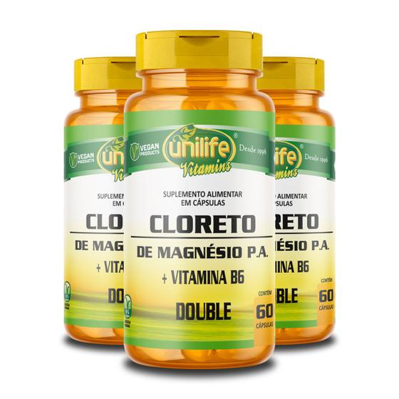 Kit 3 Cloreto de magnésio P.A. 810mg Unilife 60 cápsulas - Cloreto de Magnésio / Magnésio ...