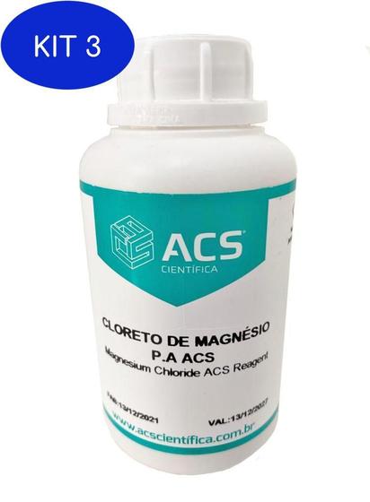 Kit 3 Cloreto De Magnésio Pa Acs Científica 500G - Cloreto de Magnésio / Magnésio Dimalato ...