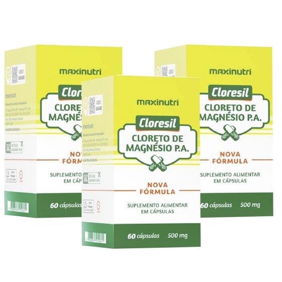 Kit 3 Cloreto de Magnésio Puro 500mg 60 Caps Cada Maxinutri - Cloreto de Magnésio / Magnésio ...