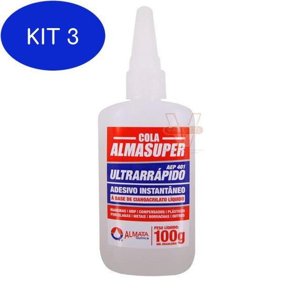 Kit 3 Cola Instantanea Almasuper 100g Ultra Rapido Adesivo - Cola ...