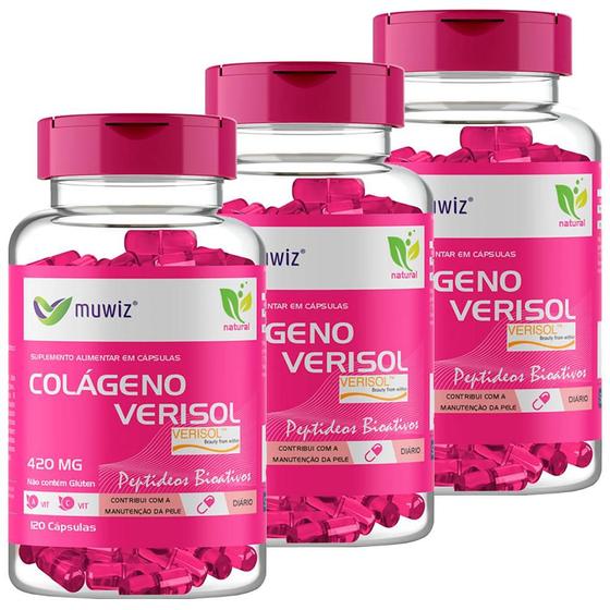 Kit 3 Colágeno Verisol Peptídeo Bioativo 120 Cápsulas Muwiz - Colágeno ...