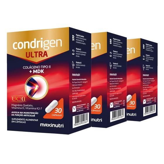 Kit 3 Condrigen Ultra Colágeno Tipo 2 MDK UCII 30 Cápsulas - Maxinutri - Colágeno - Magazine Luiza